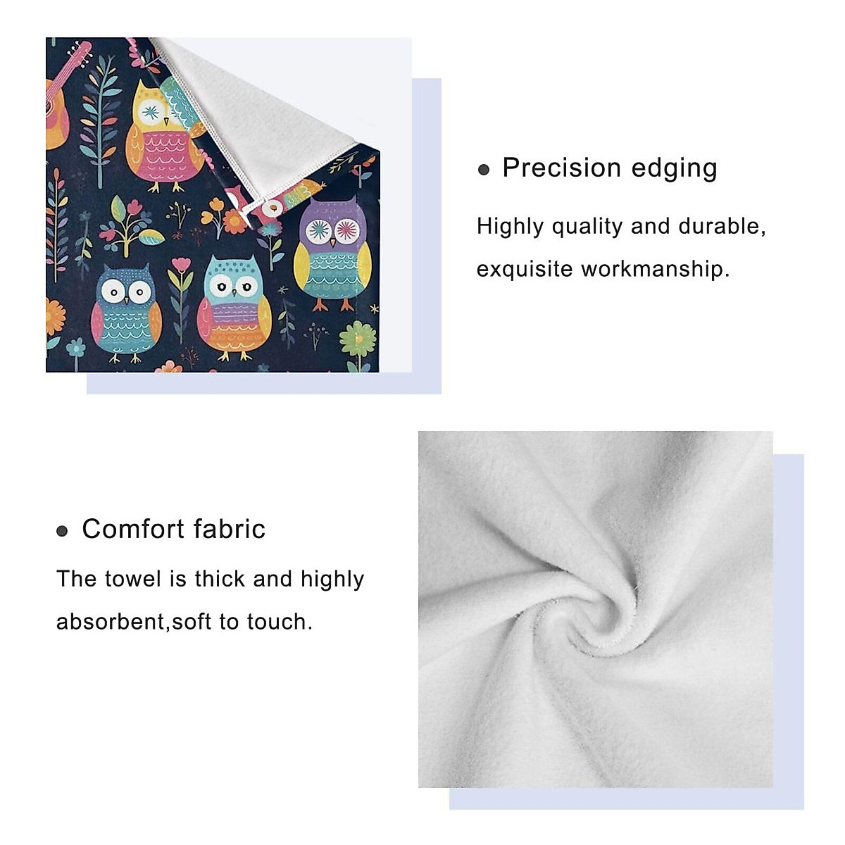 Flradish Cute Owls Towels 3 Pack Bath Towels for Bathroom Set Soft Cotton Highly Absorbent Lightweight & Quickdry Towel Set 1 Bath Towel,1 Hand Towel,1 Washclothe