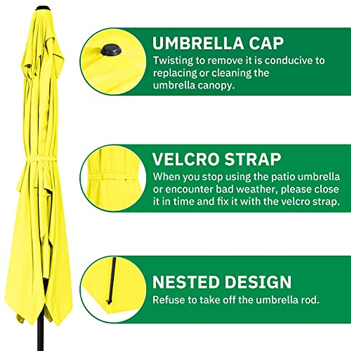 MEWAY Rectangular Patio Umbrella Garden Market Umbrella with Tilt and Crank for Garden Deck Backyard Pool Patio Table (6.6 X 10 ft, Yellow)