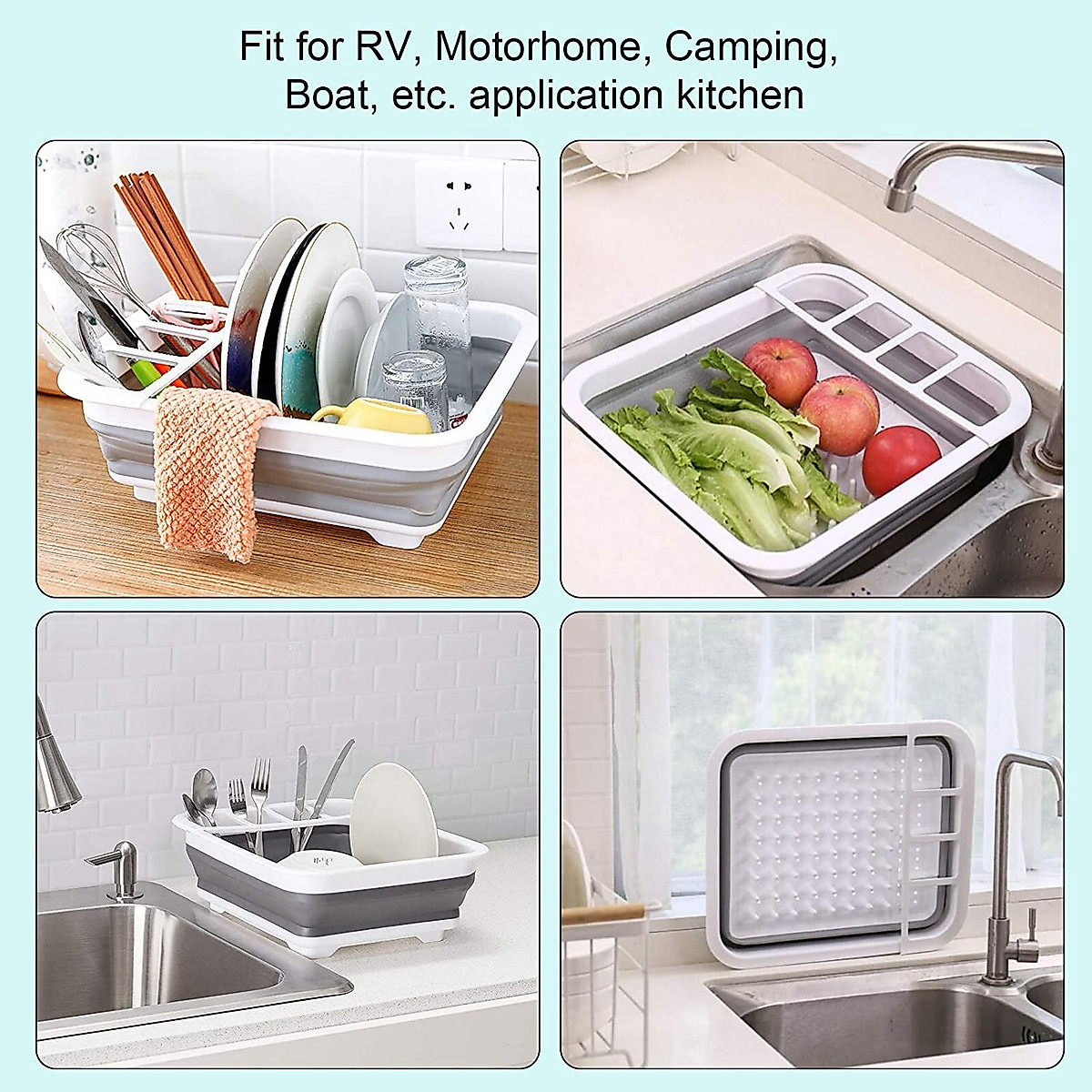 LLygezze Collapsible Drying Dish Storage Rack, Dish Drainer Dinnerware Basket for Kitchen Counter RV Campers Portable Dinnerware Organizer