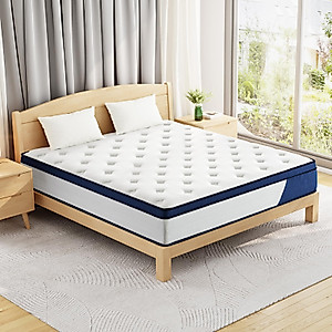 Generic King Size Mattress 12 inch Memory Foam Hybrid Mattress Fiberglass Free Gel Memory Foam Mattress in a Box，Blue