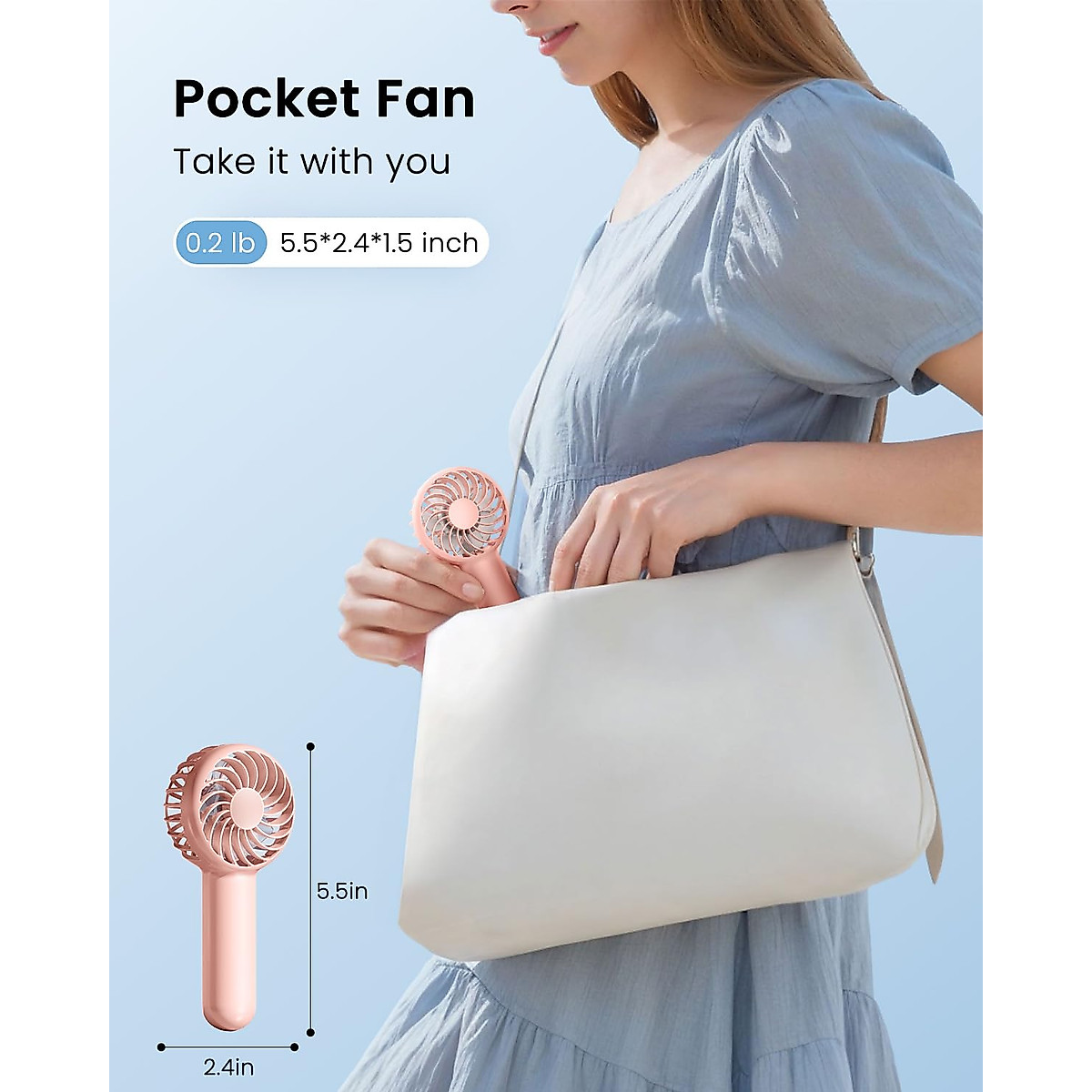 Gaiatop Mini Portable Fan, 3 Speed Powerful Handheld Fan, 2000mAh Battery Operated Cute Design Personal Small Fan, USB Rechargeable Makeup Eyelash Hand Fan Travel Essentials for Women Girls Pink