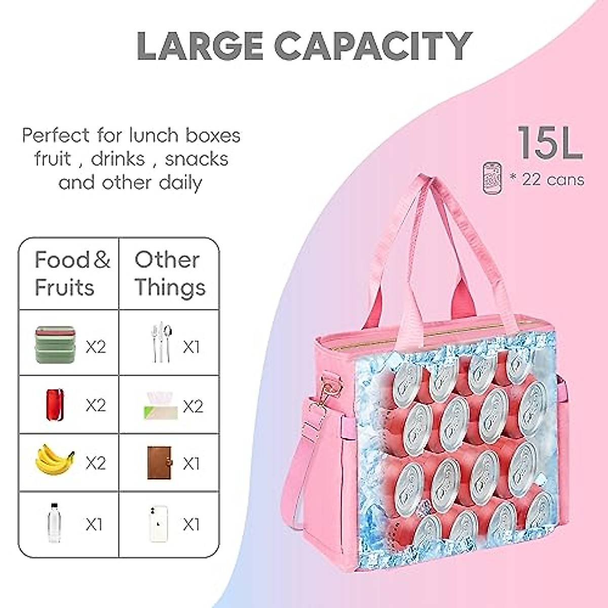QLOVEA Lunch Bag Women - Insulated Wetproof Lunch Tote Bag - Personalized Gifts for Women, Large Lunch Box with Muti-Pockets and Adjustable Strap - Reusable Lunch Box Ideal for Work Picnics Letter M
