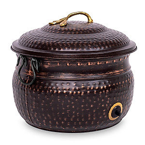 BIRDROCK HOME Decorative Water Hose Holder with Lid | Holds 200ft Hoses | Distressed Bronze | Ground Garden Hose Pot | Handle | Embossed | Steel Metal with Copper Accents | Outdoor or Indoor Use