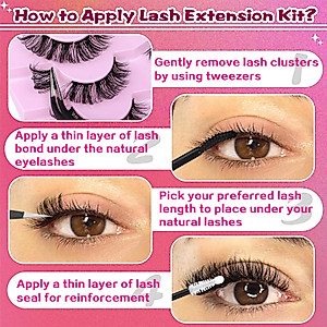 DIY Lash Extension Kit, Natural Lash Clusters 8-16MM Eyelash Extension Kit with Strong Hold Lash Bond and Seal & Eyelashes Applicator Tool, Individual D Curl Cat Eye Lashes Cluster by PHKERATA