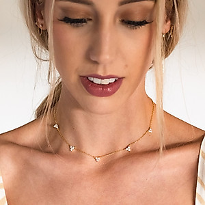 espere Sterling Silver Triple Cubic Zircon Stones Cluster Choker Chain Necklace 14-16 Inch, 3 Colors Available (Yellow Gold)