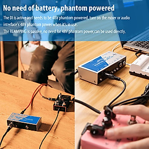 JOYO Passive Reamping and Phantom Powered Active Direct Box, Re-Amping Direct Box with 6.35mm and XLR Input 2 in 1 for Guitarist Bass Performance or Recording (JDI-48)