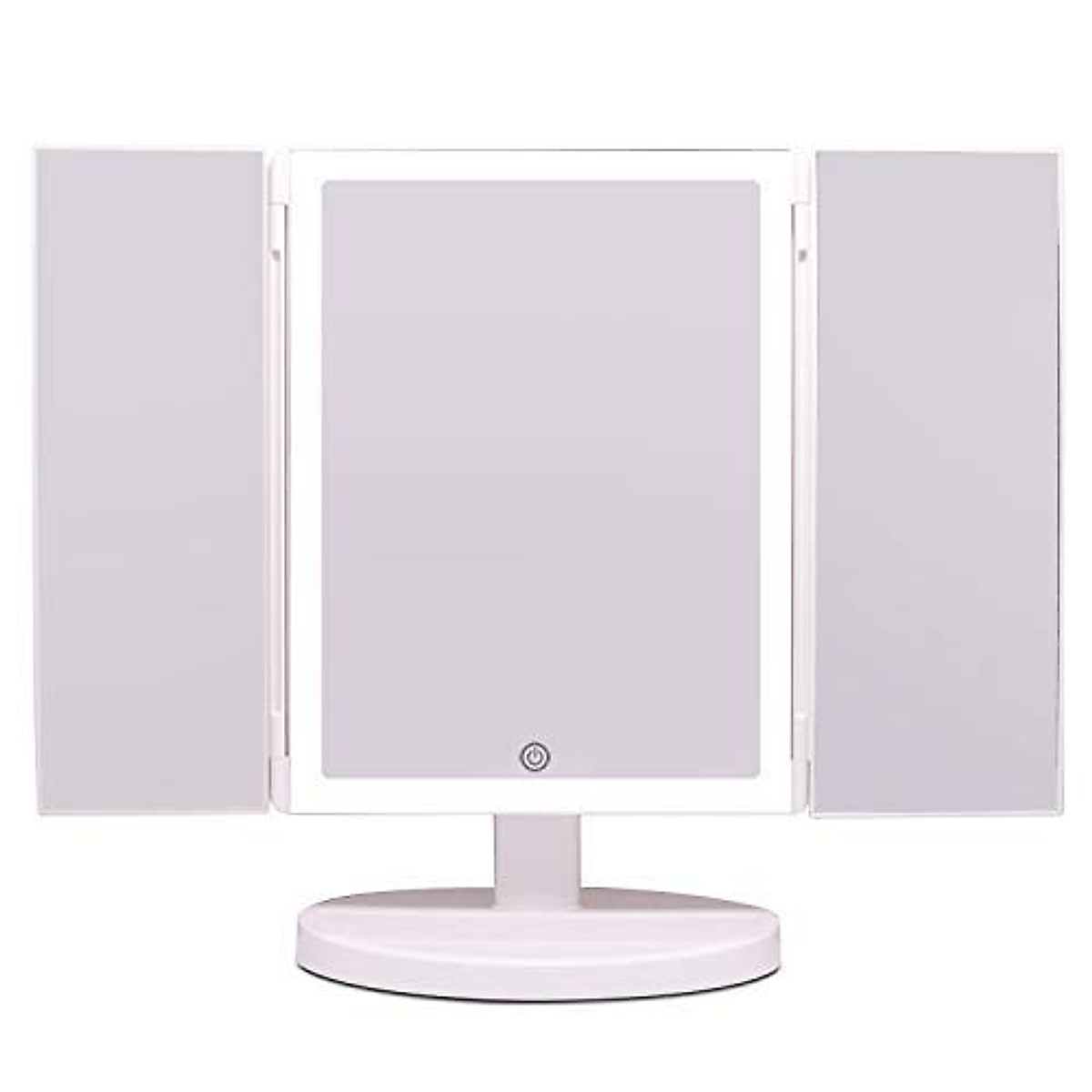 KXA Tri-Fold Vanity Mirror, 24 LED Lighted with Touch Screen 1X/2X/3X Magnification and USB Charging Adjustable Brightness and Stand for Makeup