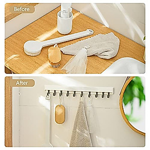 Poeland Kitchen Rail Utensil Rack with 10 Sliding Hooks, Wall Mounted Hanger Hooks for Bathroom Kitchen Bedroom