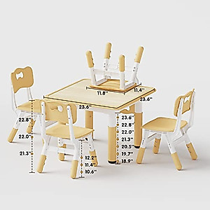 Brelley Kids Table and 4 Chairs Set, Height Adjustable Toddler Table and Chair Set, Graffiti Desktop, Classroom/Daycare/Home, Children Multi-Activity Table for Ages 2-10