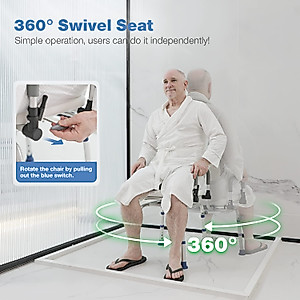 GreenChief Swivel Shower Chair for Inside Shower - Handicap Bath Chair with Drop Arms and Back, 360 Degree Rotating Shower Seat for for Elderly and Disabled (300 LB)