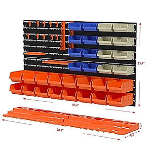 52PCS Wall Mounted Storage Bins Garage Storage Drawers with 4PCS Wall Mounting Peg Boards Workshop Parts Rack Container Tool Organizer Easy Access Compartments for Hardware Crafts Office Supplies
