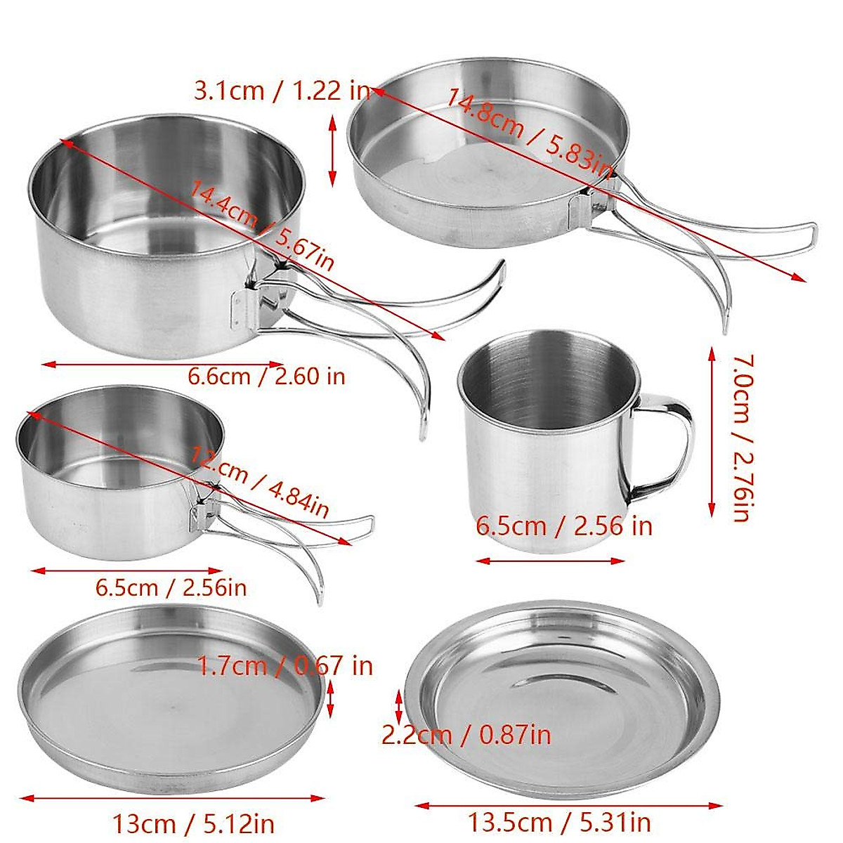 VGEBY1 Folding Pot Set, 8 Pcs/Set Portable Folding Stainless Steel Camping Cookware BBQ Bowl Set for Outdoor Activities Camping Hiking