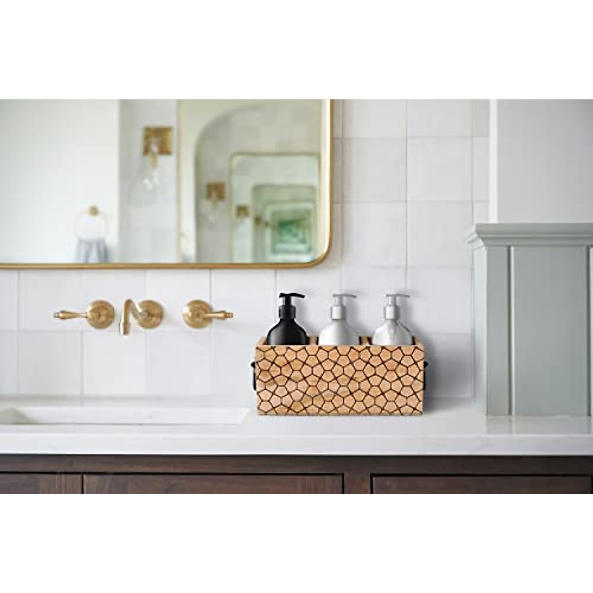 Farmhouse Decor 3 Compartment Silverware Holder Utensil and Cutlery Caddy for Parties Countertop Organizer for Spoon Fork and Knife Remote Control Holder Basket 10 x 4.5 x 5 Inches (Design 2)