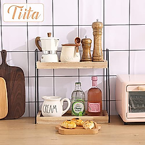 Tiita 2 Tier Bathroom Counter Organizer, Wood Bathroom Countertop Organizer, Kitchen Spice Rack Storage Shelf, Standing Vanity Tray for Countertop, Coffee Station Organizer