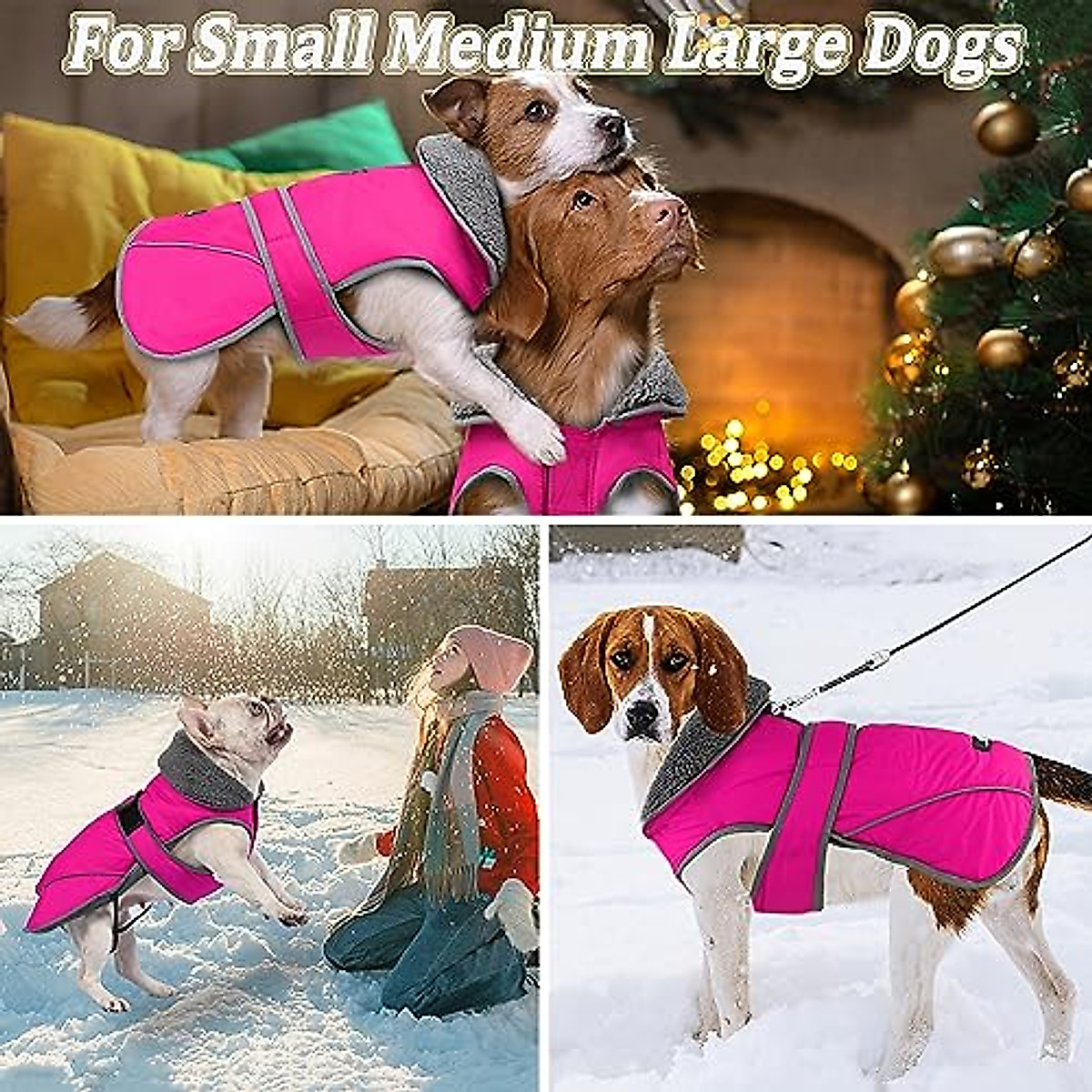 Dogcheer Dog Coat, Christmas Dog Winter Jacket Puppy Cold Weather Coats with Thick Padded, Reflective Dog Sweater Waterproof Windproof Pet Warm Vest Clothes for Small Medium Large Dogs