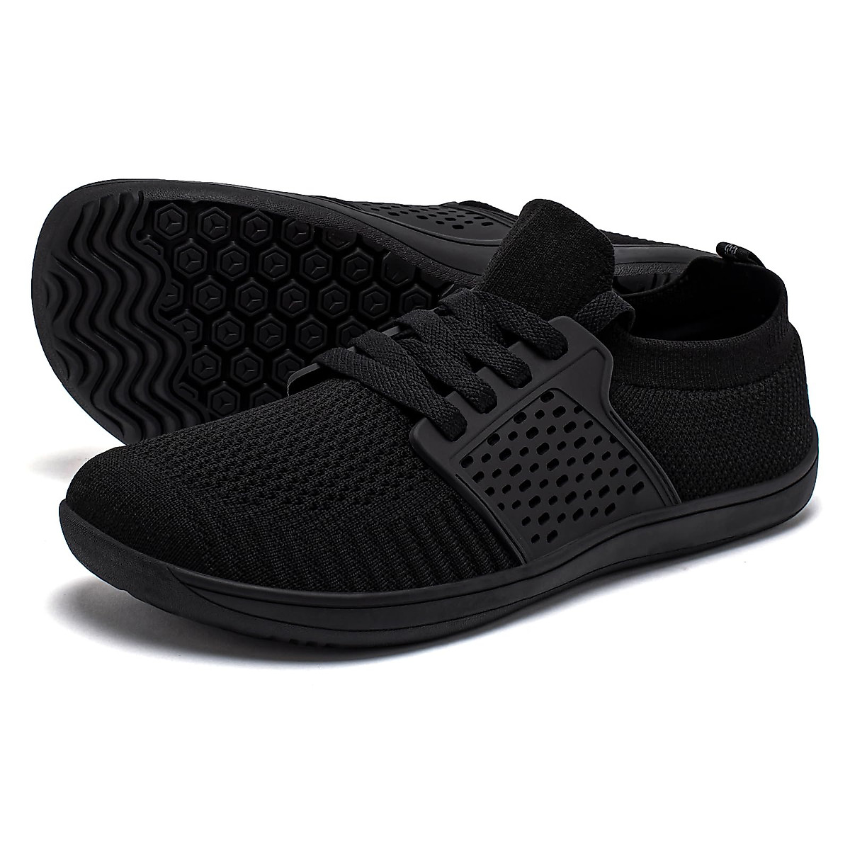 HOBIBEAR Wide Minimalist Barefoot Shoes Mens Womens Walking Sneakers Shoes | Zero Drop Sole | Optimal Relaxation (All Black,Women 11.5 Wide/Men 10 Wide)