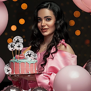 Disco Ball Cake Toppers, 20pcs 1970s Disco Ball Cake Decorations Cupcake Toppers Cake Picks for Birthday Disco Theme 70s Party Supplies(Silver)