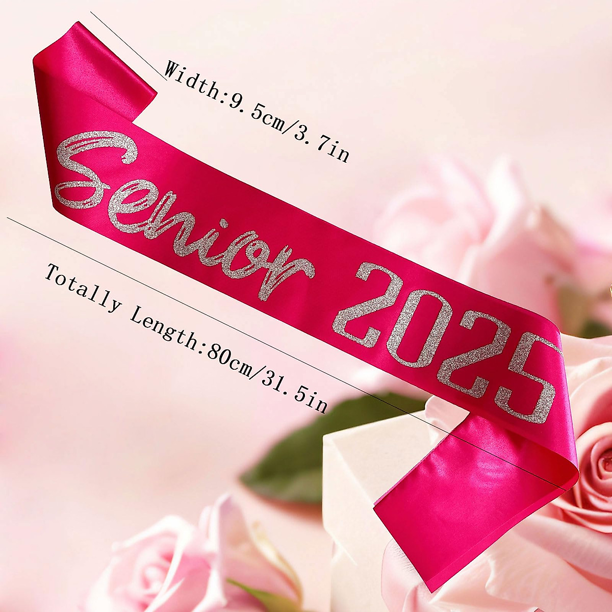 4Pcs Hot Pink Senior Sash 2025 Satin with Silver Glitter Letters - Senior Cheerleader 2025 Sash - 2025 Graduation Celebrations Sashes - Senior Cheer Sash - Class Competition Sashes - Hot Pink Silver