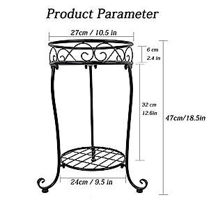 NAKUPE 2 Tier Plant Stand, 18.5 inch Tall Metal Potted Holder Rack, Indoor Outdoor Flower Pot Shelf for Patio Balcony Corner Garden, Black