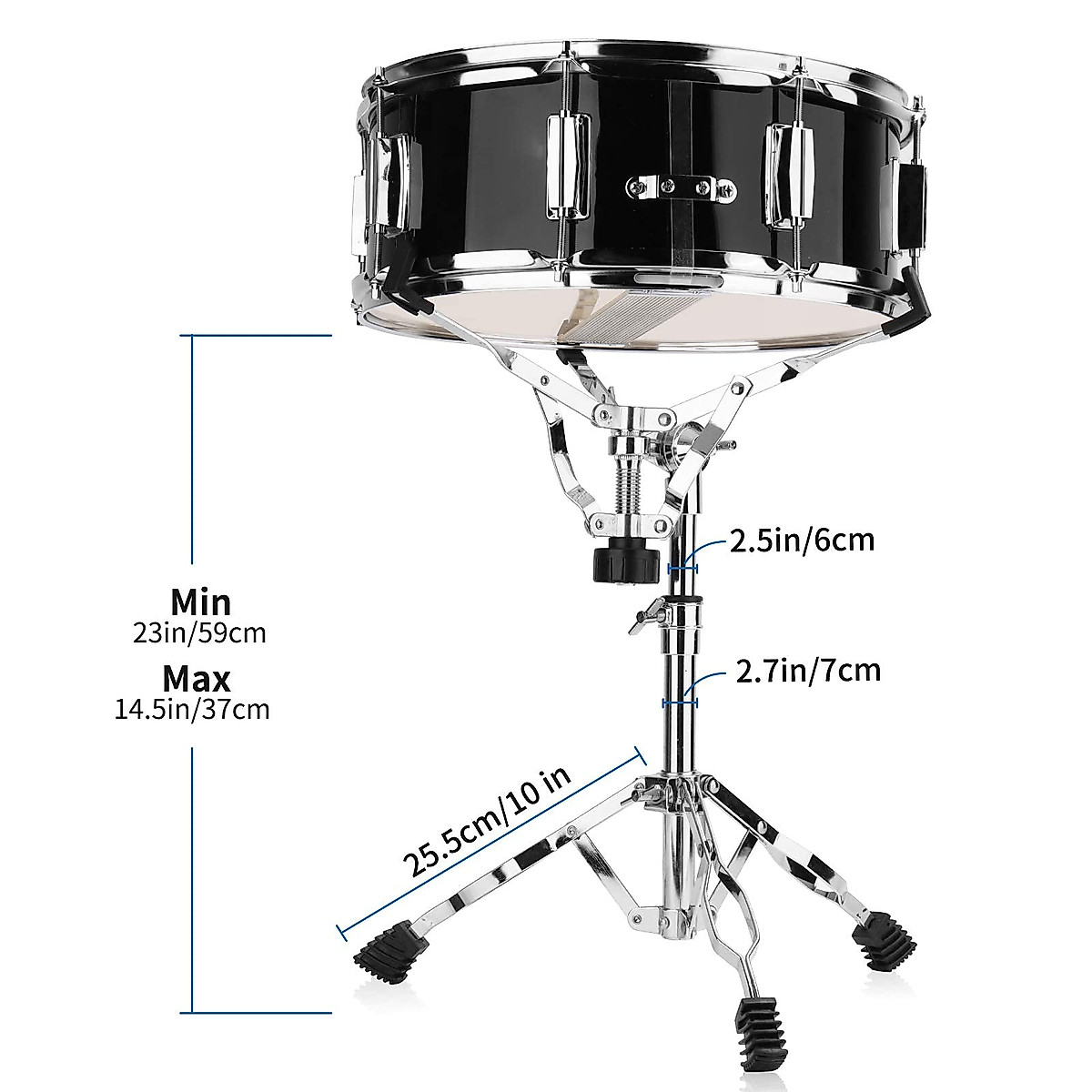14 inch Snare Drum Set with Gig Bag, a pair Sticks,drum Stand and Drum Keys,a pair practice gloves for Students,Beginners (14'', Black)