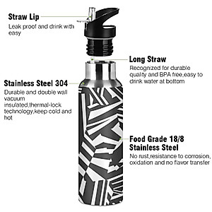 Dazzle Camouflage Water Bottle with Straw Lid Double Wall Thermos Bottle Vacuum Insulated Flask Stainless Steel Water Bottle for Gym Outdoor 35 OZ