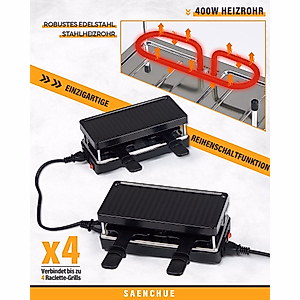 Saenchue 2-Person Raclette Table Grill - Indoor Non-stick Electric Grill Griddle - Series Connection Contact Grill up to 4 Grills, 2 Paddles Included, 2 Packs, BC-02