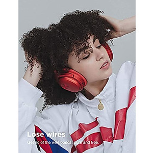 SE7 Dual Feedback Active Noise Cancelling Headphones Bluetooth Headphones Wireless Headphones Over Ear Built-in Microphone Deep Bass, 30 Hours for Travel/Work/TV/Computer/Cellphone -Red