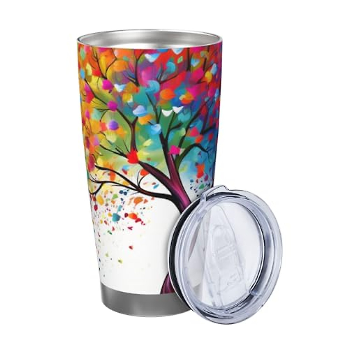 Colorful tree Tumbler with Lid and Straw 20oz Stainless Steel Car Cup for Hot and Cold Drinks, Double Wall Insulated Travel Coffee Mug Reusable Drink Thermos Cup Birthday Gifts