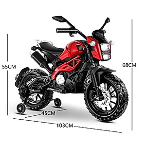 Eletric Motorcycle for Kids Ride on Motorcycle, Tamco 12V Electric Dirt Bike with Training Wheels Hand Racing Foot Brake PU seat Ride on Motorcycle for 3~6 Years Boys Girls Gift (red)