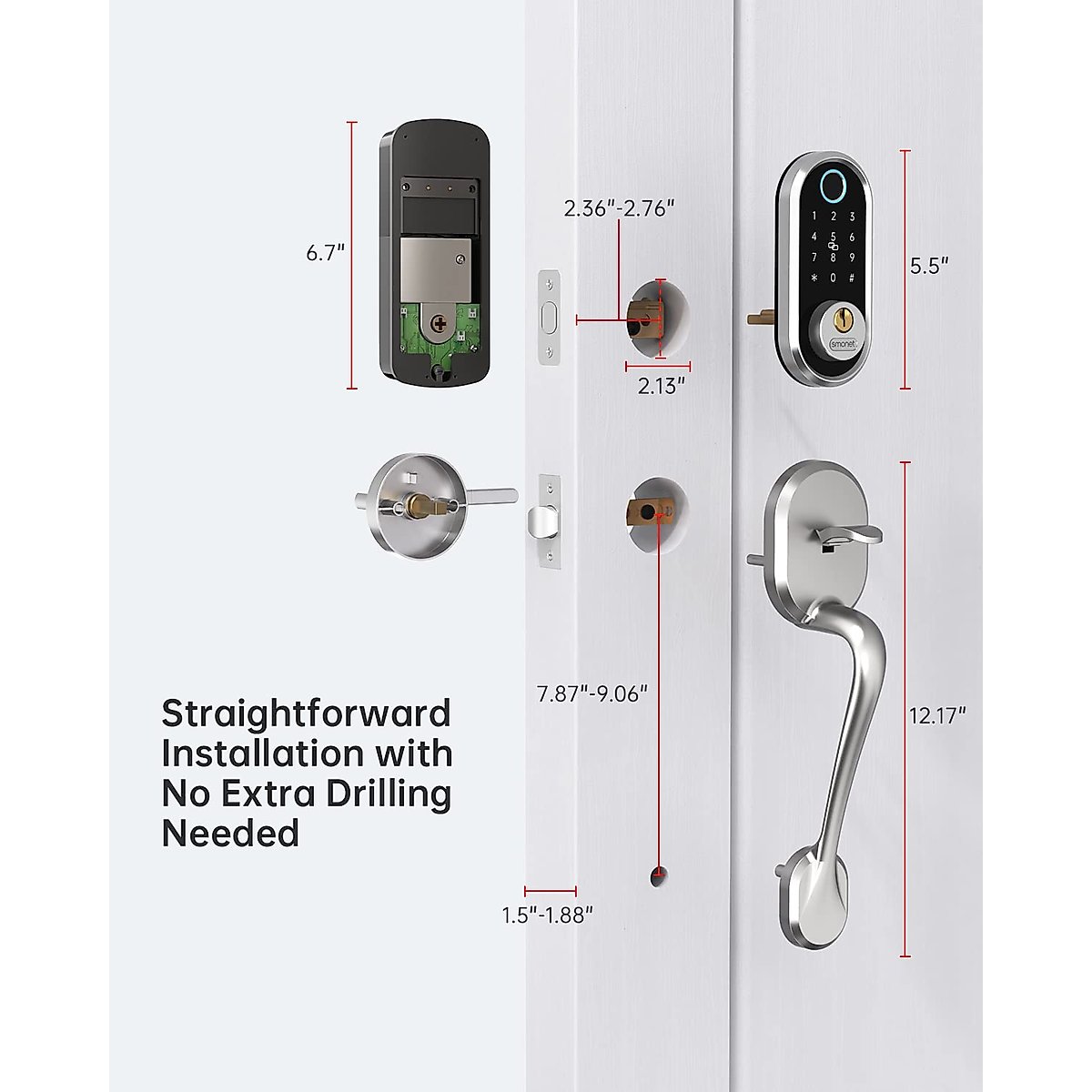 Keyless Entry Door Lock Handle: SMONET Smart Front Door Lock Set Alexa Deadbolt Locks Front Door Handle Bluetooth Electronic Digital Keypad Lock with APP Voice Control Keyfob Auto Lock for Home