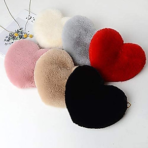 Women Cute Plush Crossbody Bag Cute Heart Shaped Cellphone Fluffy Shoulder Bag for girls (white)