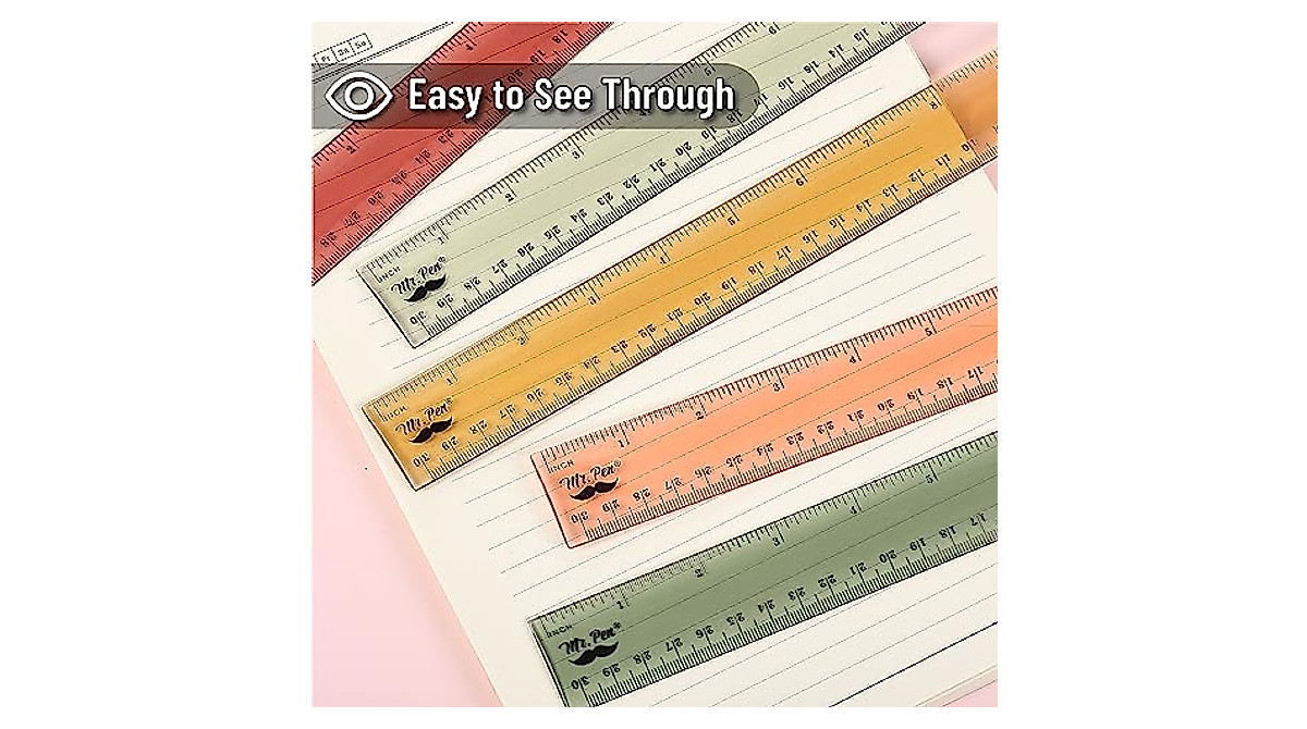 Mr. Pen 6-Pack 12-inch Clear Rulers | Vintage Colors