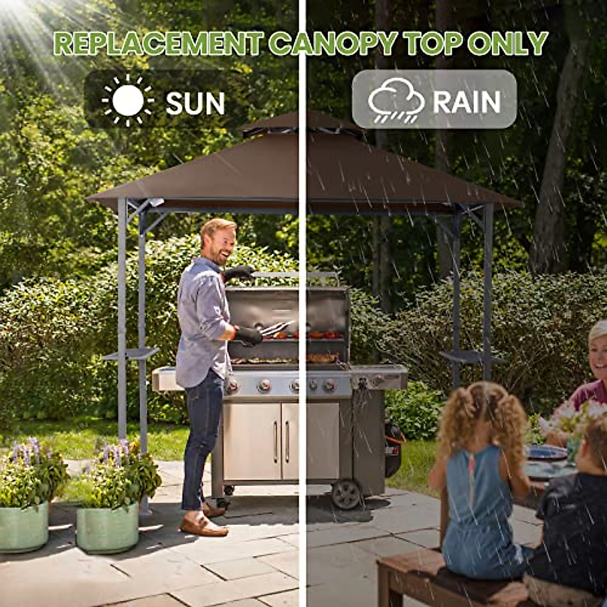 Grill Gazebo Replacement Canopy Top Roof, EasyLee 5x8 Canopy Top Cover, Double Tiered BBQ Gazebo Cover, Fits for Gazebo Models L-GG001PST and L-GZ238PST(Khaki)