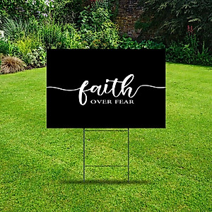 Autravelco Faith Over Fear Yard Lawn Sign Lawn Decoration Props for Outside 12x18 Inch Customized Lawn Sign Metal Lawn Signs with Stakes for Rent House