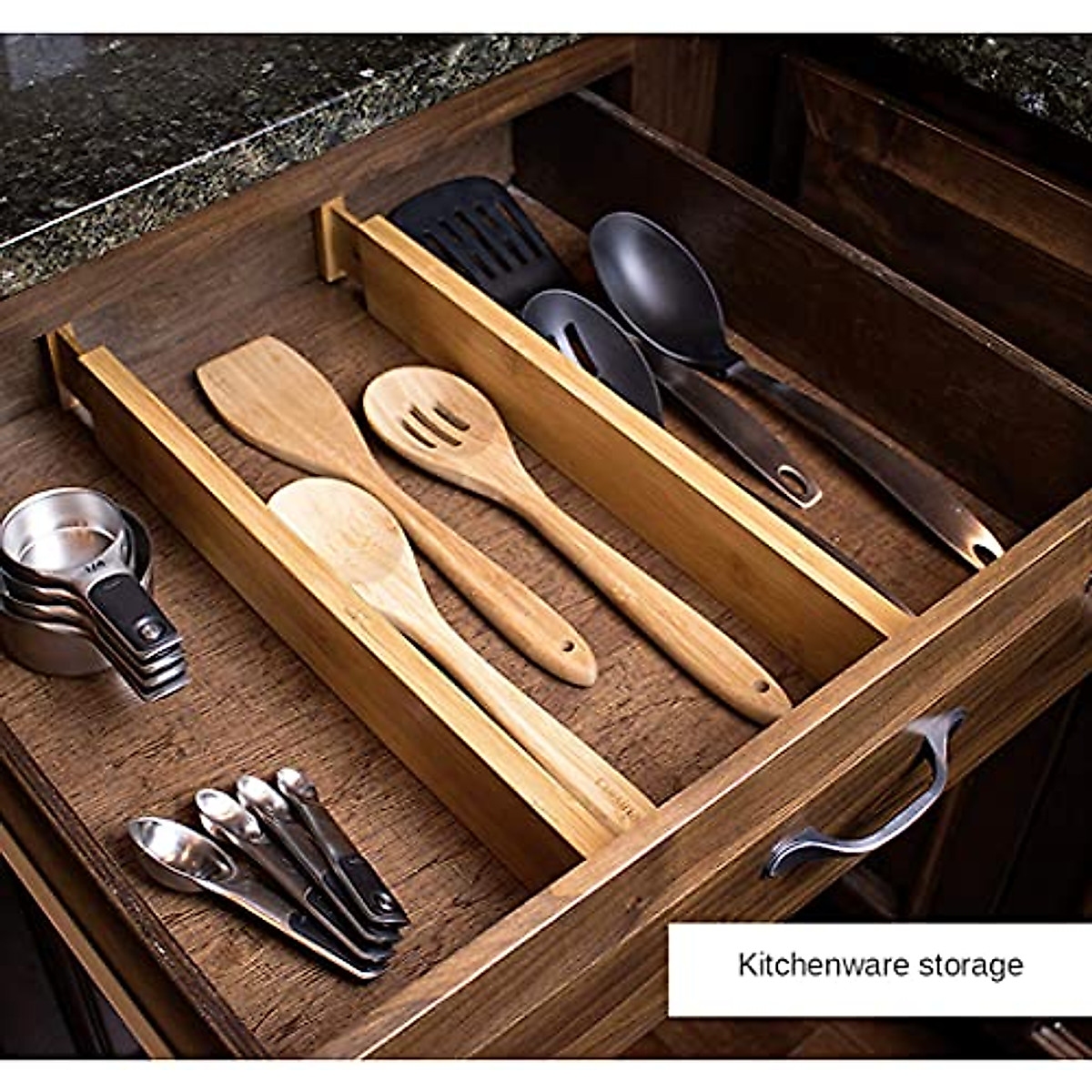 Bamboo Drawer Dividers Set of 4, Adjustable Drawer Organizers for Kitchen, Bedroom, Bathroom, Dresser & Office (13"-17")