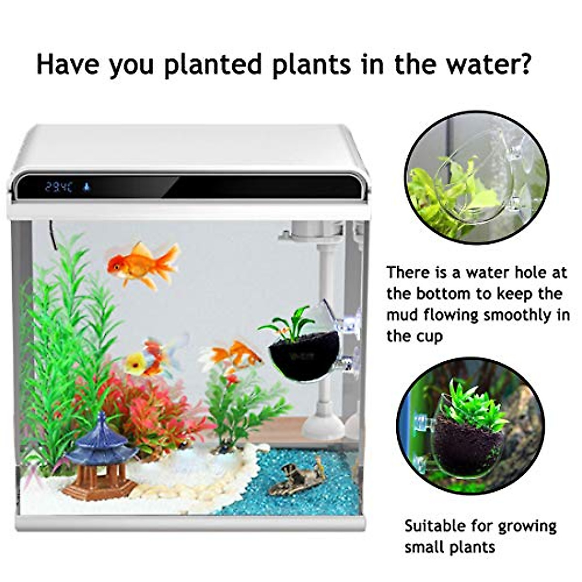 Hamiledyi Aquarium Plant Holder,Crystal Glass Aquatic Decor Plant Cup Pot with Suction Cups for Fish Tank Aquarium Aquascape Decoration,4 Pack