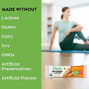Orgain Organic Vegan Protein Bars, Peanut Butter - 10g Plant Based Protein, Low Calorie Healthy Snacks, No Lactose or Soy Ingredients, Gluten Free, Non-GMO - 1.41 Oz (Pack of 12)