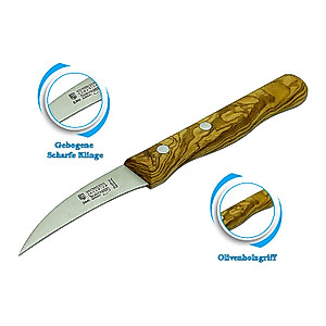 SMI - 2 Pcs Paring Knife Set Peeling Knife Straight & Curved Vegetable Knife Fruit Knife Olive Wood Handle Solingen Knife Made in Germany - Not Dishwasher Safe