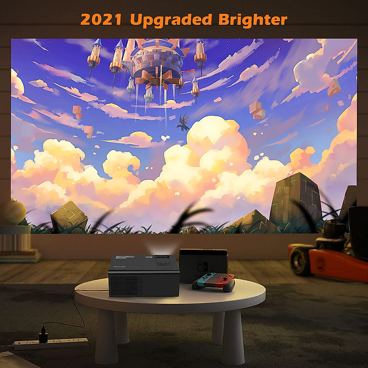 ManyBox Mini Projector, 4500 LUX Portable Video Projector with 45000 Hrs LED Lamp Life, Full HD 1080P Supported, Compatible with TV PS4, HDMI, VGA, TF, AV and USB-2020 Upgraded Version