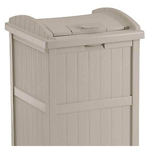 Suncast 30-33 Gallon Deck Patio Resin Garbage Trash Can Hideaway, Taupe (3 Pack)