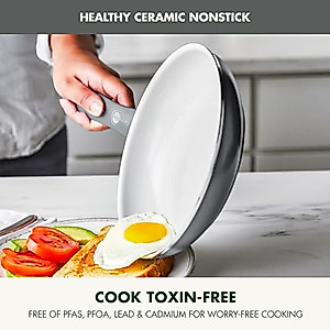 GreenPan Dover 8” 10” and 12” 3 Piece Frying Pan Skillet Set, Non-Toxic PFAS-Free Ceramic Nonstick Coating, Sear Saute Fry Egg Omlete, Dishwasher & Oven Safe, Stay Cool Handle, Easy Pour Rims, Gray