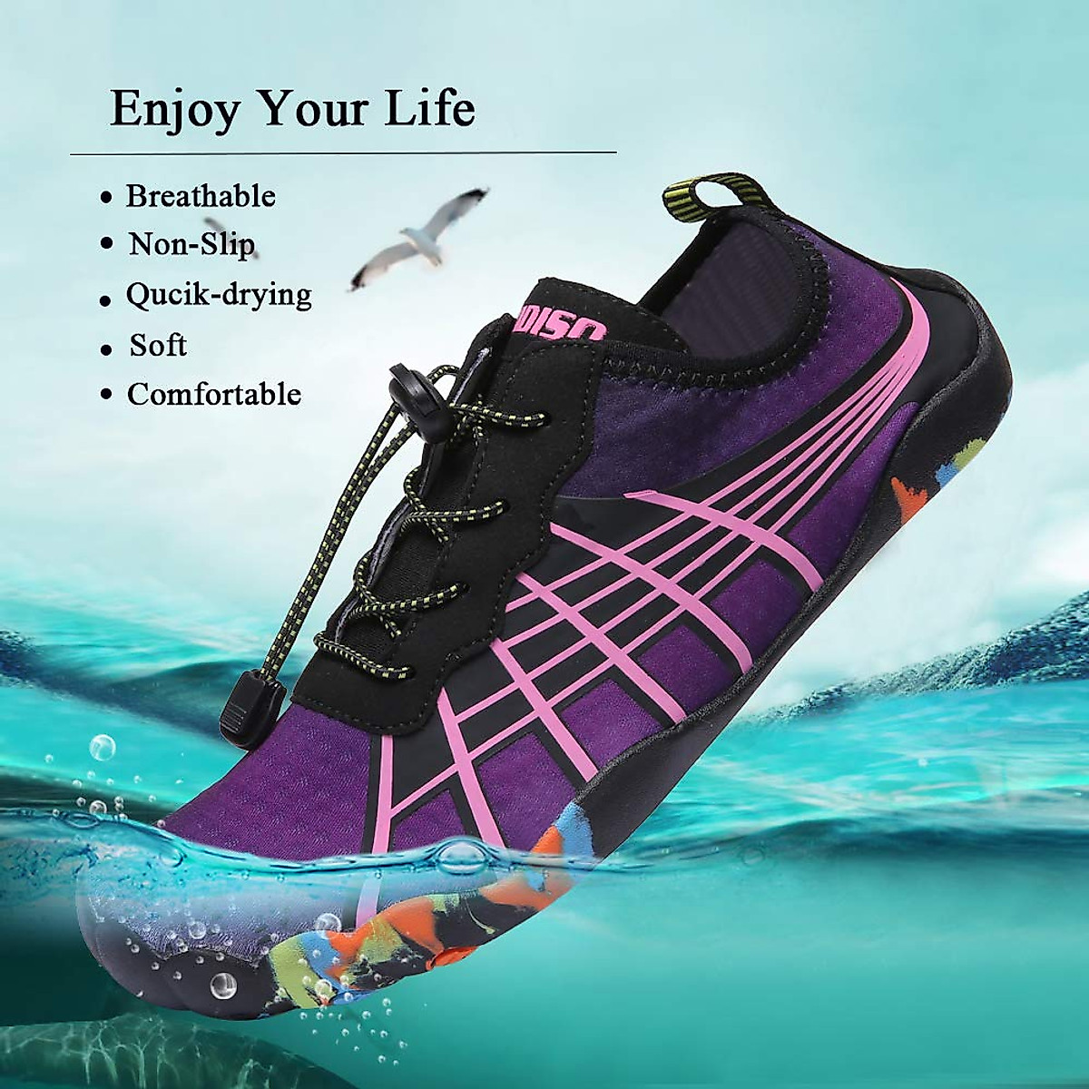 XIDISO Mens Womens Water Shoes Lightweight Quick Dry Barefoot for Swim Diving Surf Aqua Socks Sports Pool Beach Walking Yoga 6 Women/5 Men