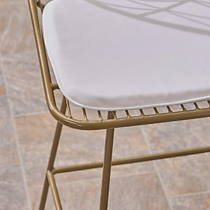 GDFStudio Outdoor Counter Stools, 26" Seats, Modern, Geometric, Light Brass Iron Frames with Ivory Cushion (Set of 2)