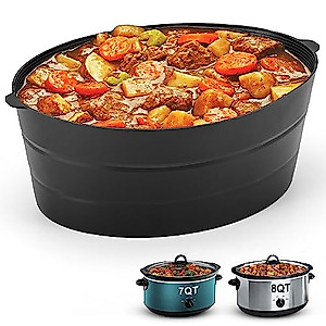 Silicone Crock Pot Liner, Reusable Slow Cooker Liner, Suitable For Microwave, Oven, 7-8 Quart Oval Slow Cooker Crock Pot (Black)