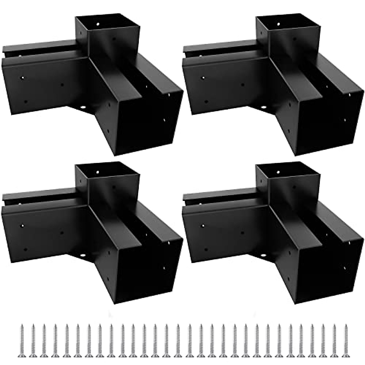 HomiShare 4"x 4" Pergola Brackets, 4Pcs Steel 3-Way Right Angle Corner Bracket, Heavy Duty Black Powder Coated Pergola Kit for Gazebo 4"x 4" (Actual: 3.5x3.5 Inch) Lumber