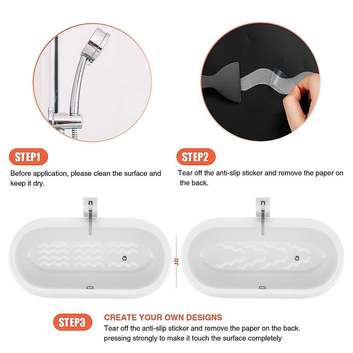 Secopad Patented Anti Slip Shower Stickers 24 PCS Safety Bathtub Strips Adhesive Decals with Premium Scraper for  Bath Tub Shower Stairs