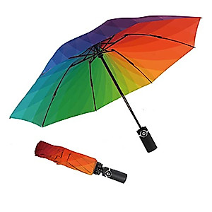 SIEPASA Umbrella Windproof, Travel Umbrella, Compact Folding Reverse Umbrella,-One button for Auto Open and Close (Rainbow colors)