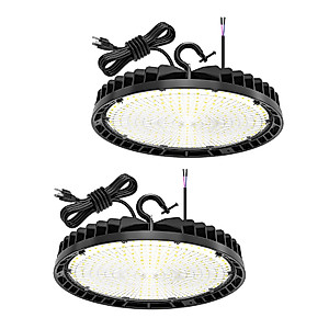 2 Pack 240W LED High Bay Light UL&DLC Listed 36,000lm 5000K Industrial Quality UFO High Bay Shop Light 5' Cable with Plug, 0-10V Dimmable LED Factory Warehouse Lights AC100-277V