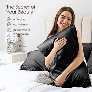 WLOSJ 100% Silk Pillow Cases 2 Pack Queen Size Mulberry Silk Pillowcase for Hair and Skin Set of 2 Highest Grade 6A Silk with Hidden Zipper, Black