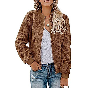 MIROL Women's Sherpa Fleece Jacket Faux Fuzzy Long Sleeve Casual Zip Up Bomber Coat